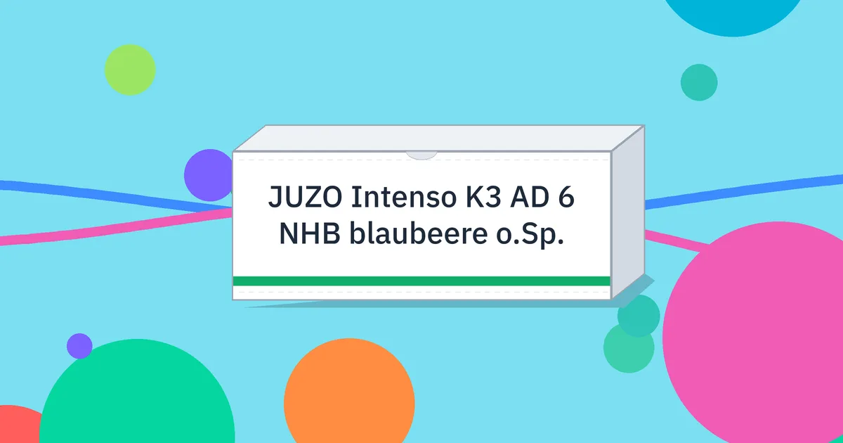 Symbolbild: Packung mit der Aufschrift JUZO Intenso K3 AD 6 NHB blaubeere o.Sp. (PZN 18641544) – Verfügbarkeit und Bezug in Apotheken in Frankfurt am Main
