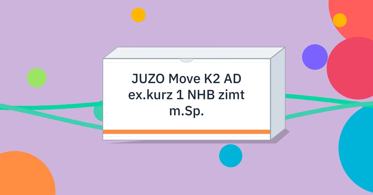 Symbolbild: Packung mit der Aufschrift JUZO Move K2 AD ex.kurz 1 NHB zimt m.Sp. (PZN 18510049) – Verfügbarkeit und Bezug in Apotheken in Frankfurt am Main