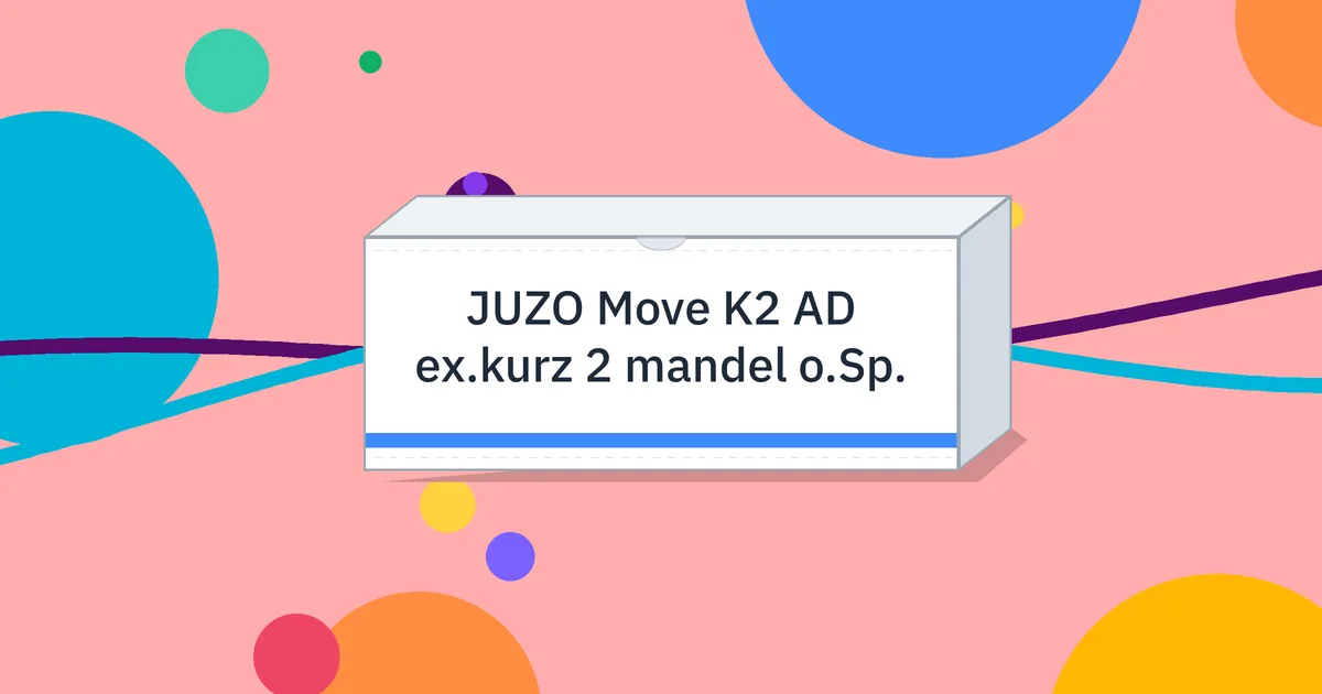 Symbolbild: Packung mit der Aufschrift JUZO Move K2 AD ex.kurz 2 mandel o.Sp. (PZN 16342412) – Verfügbarkeit und Bezug in Apotheken in Frankfurt am Main