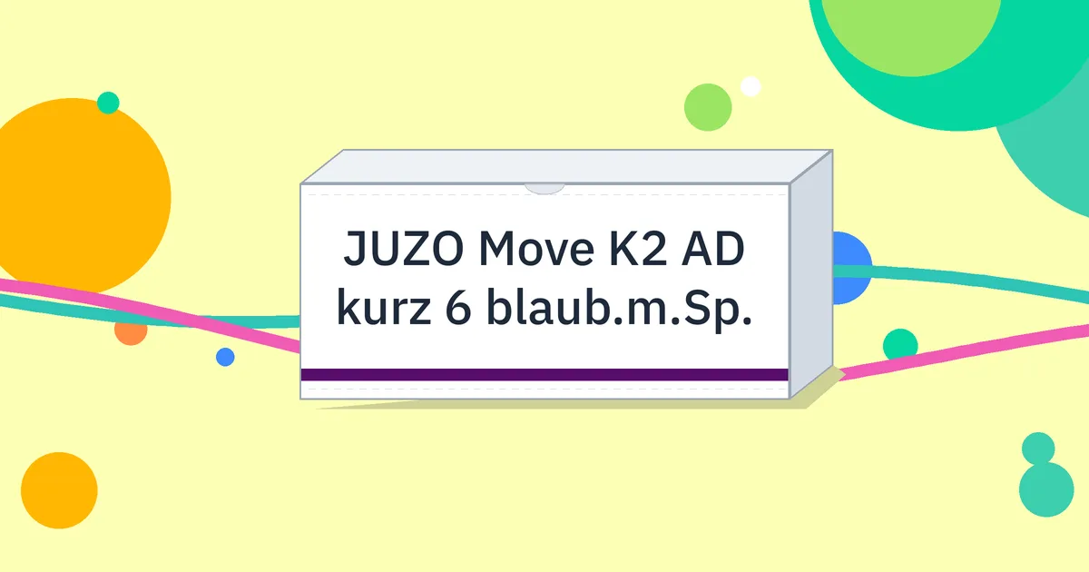 Symbolbild: Packung mit der Aufschrift JUZO Move K2 AD kurz 6 blaub.m.Sp. (PZN 18540205) – Verfügbarkeit und Bezug in Apotheken in Frankfurt am Main