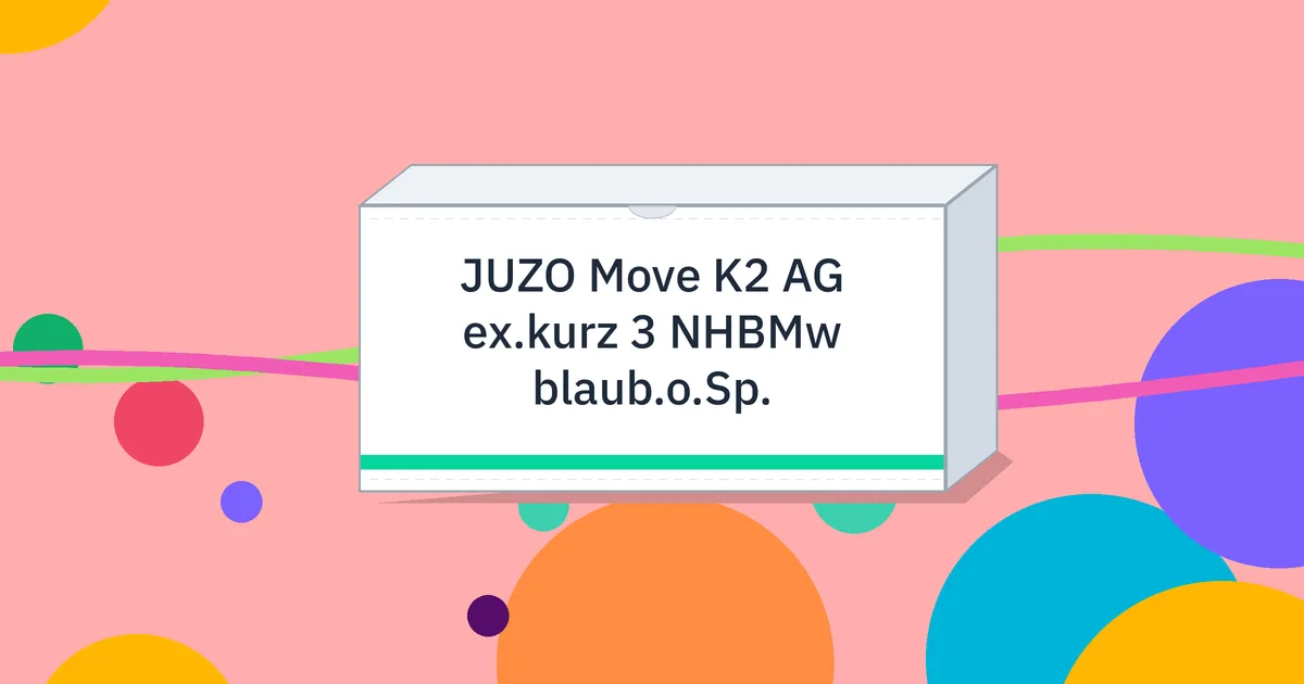 Symbolbild: Packung mit der Aufschrift JUZO Move K2 AG ex.kurz 3 NHBMw blaub.o.Sp. (PZN 18565004) – Verfügbarkeit und Bezug in Apotheken in Frankfurt am Main