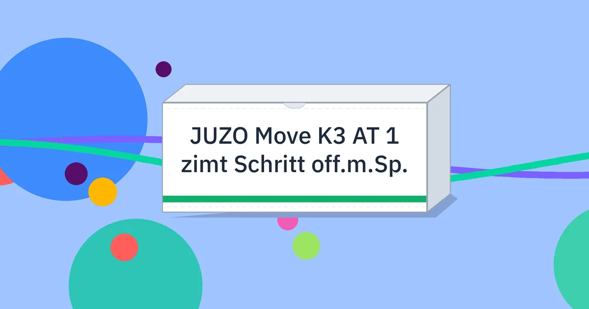 Symbolbild: Packung mit der Aufschrift JUZO Move K3 AT 1 zimt Schritt off.m.Sp. (PZN 20677331) – Verfügbarkeit und Bezug in Apotheken in Frankfurt am Main