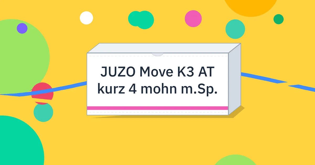 Symbolbild: Packung mit der Aufschrift JUZO Move K3 AT kurz 4 mohn m.Sp. (PZN 20683366) – Verfügbarkeit und Bezug in Apotheken in Frankfurt am Main