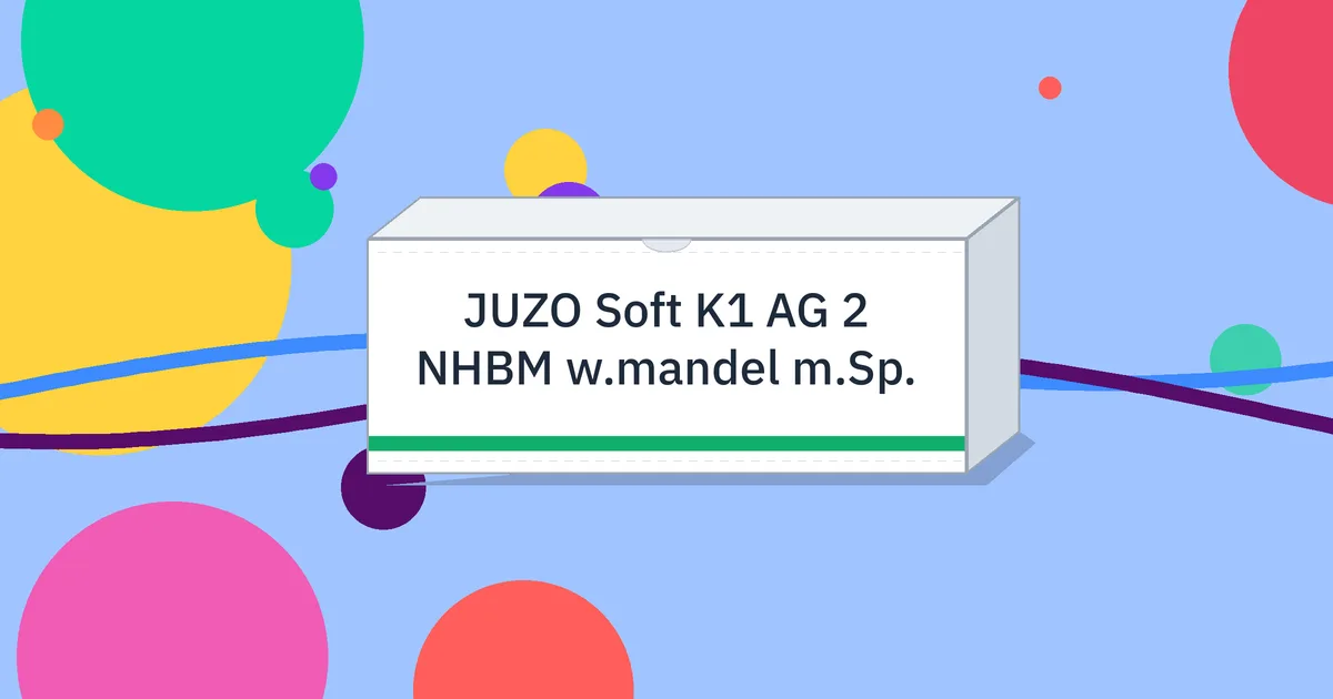Symbolbild: Packung mit der Aufschrift JUZO Soft K1 AG 2 NHBM w.mandel m.Sp. (PZN 15015214) – Verfügbarkeit und Bezug in Apotheken in Frankfurt am Main