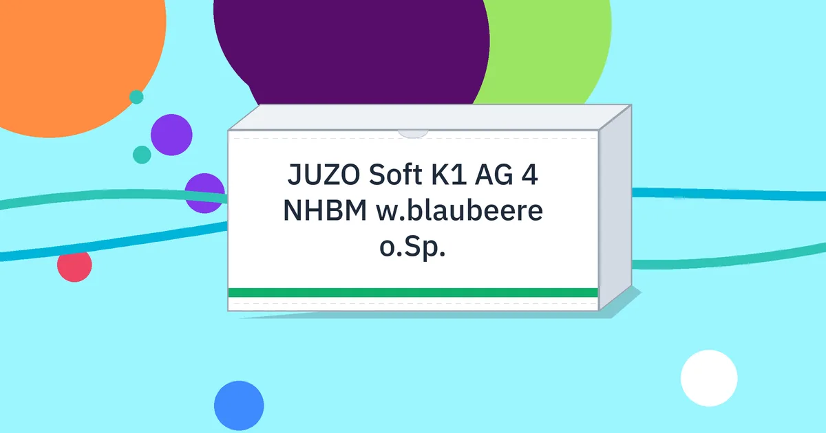Symbolbild: Packung mit der Aufschrift JUZO Soft K1 AG 4 NHBM w.blaubeere o.Sp. (PZN 14999272) – Verfügbarkeit und Bezug in Apotheken in Frankfurt am Main