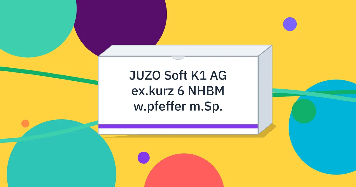 Symbolbild: Packung mit der Aufschrift JUZO Soft K1 AG ex.kurz 6 NHBM w.pfeffer m.Sp. (PZN 15018218) – Verfügbarkeit und Bezug in Apotheken in Frankfurt am Main