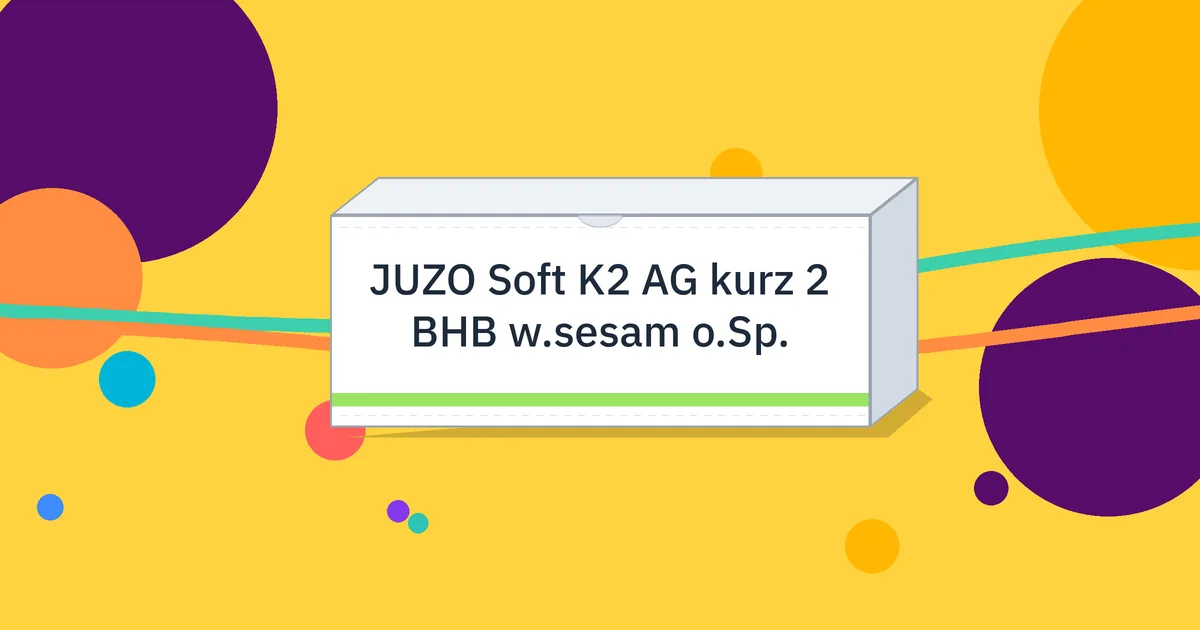 Symbolbild: Packung mit der Aufschrift JUZO Soft K2 AG kurz 2 BHB w.sesam o.Sp. (PZN 14842659) – Verfügbarkeit und Bezug in Apotheken in Frankfurt am Main
