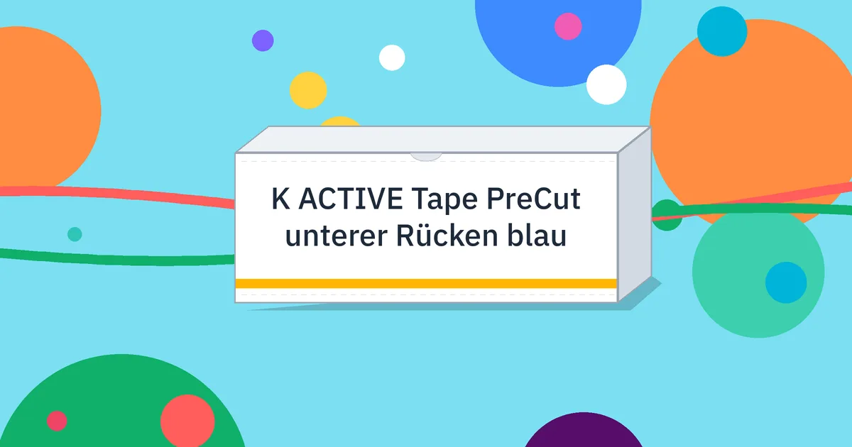 Symbolbild: Packung mit der Aufschrift K ACTIVE Tape PreCut unterer Rücken blau (PZN 06936429) – Verfügbarkeit und Bezug in Apotheken in Frankfurt am Main