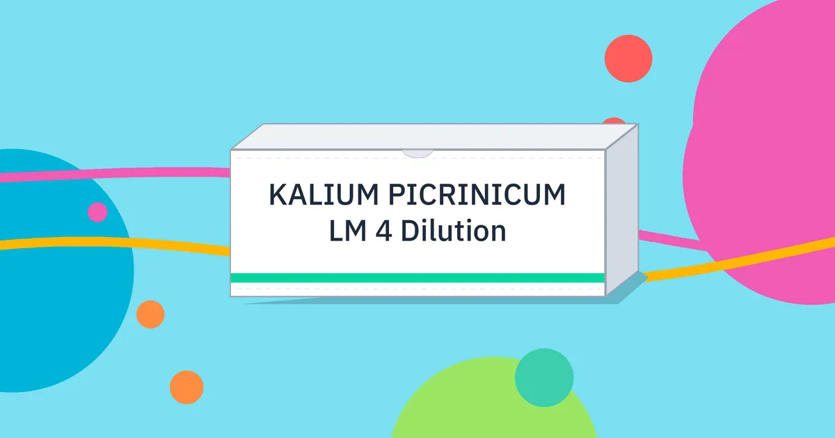 Symbolbild: Packung mit der Aufschrift KALIUM PICRINICUM LM 4 Dilution (PZN 12924904) – Verfügbarkeit und Bezug in Apotheken in Frankfurt am Main