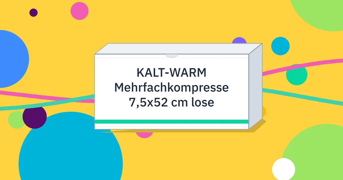 Symbolbild: Packung mit der Aufschrift KALT-WARM Mehrfachkompresse 7,5x52 cm lose (PZN 03645720) – Verfügbarkeit und Bezug in Apotheken in Frankfurt am Main