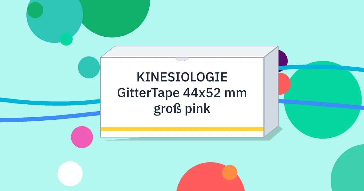 Symbolbild: Packung mit der Aufschrift KINESIOLOGIE GitterTape 44x52 mm groß pink (PZN 09630004) – Verfügbarkeit und Bezug in Apotheken in Frankfurt am Main