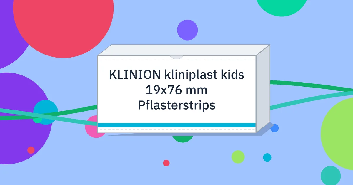 Symbolbild: Packung mit der Aufschrift KLINION kliniplast kids 19x76 mm Pflasterstrips (PZN 19808762) – Verfügbarkeit und Bezug in Apotheken in Frankfurt am Main