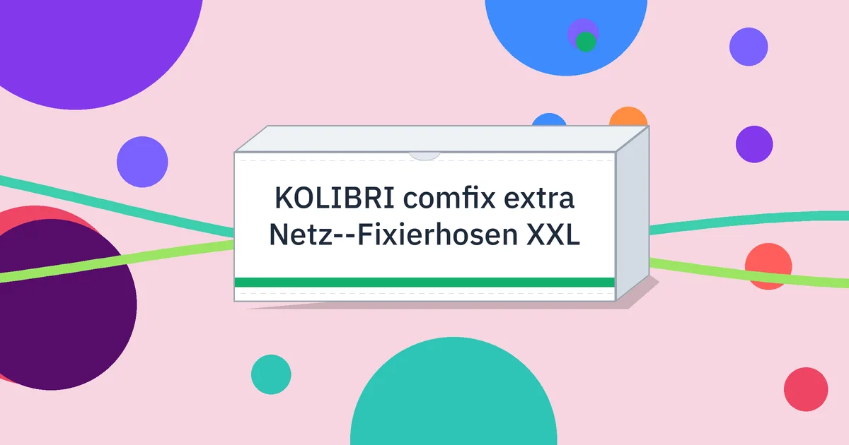 Symbolbild: Packung mit der Aufschrift KOLIBRI comfix extra Netz--Fixierhosen XXL (PZN 12498689) – Verfügbarkeit und Bezug in Apotheken in Frankfurt am Main