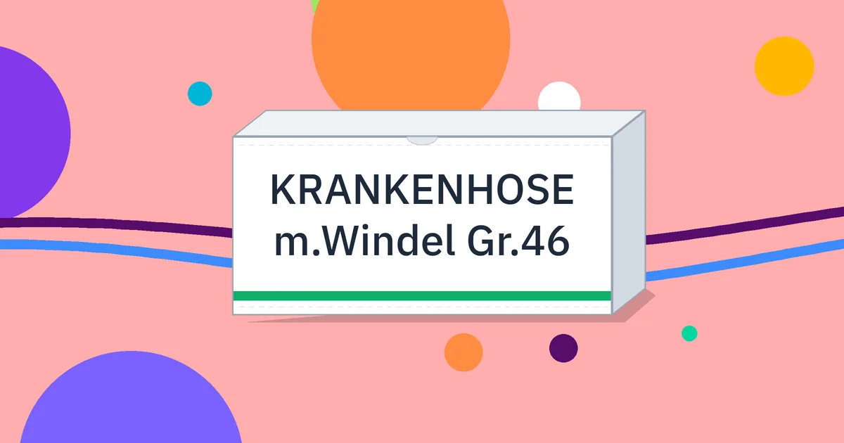 Symbolbild: Packung mit der Aufschrift KRANKENHOSE m.Windel Gr.46 (PZN 02441872) – Verfügbarkeit und Bezug in Apotheken in Frankfurt am Main