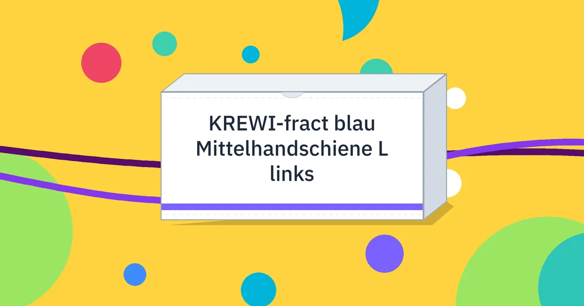 Symbolbild: Packung mit der Aufschrift KREWI-fract blau Mittelhandschiene L links (PZN 17299807) – Verfügbarkeit und Bezug in Apotheken in Frankfurt am Main
