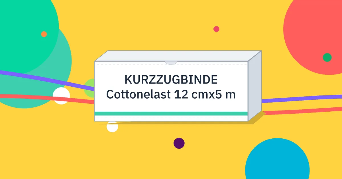 Symbolbild: Packung mit der Aufschrift KURZZUGBINDE Cottonelast 12 cmx5 m (PZN 01601204) – Verfügbarkeit und Bezug in Apotheken in Frankfurt am Main