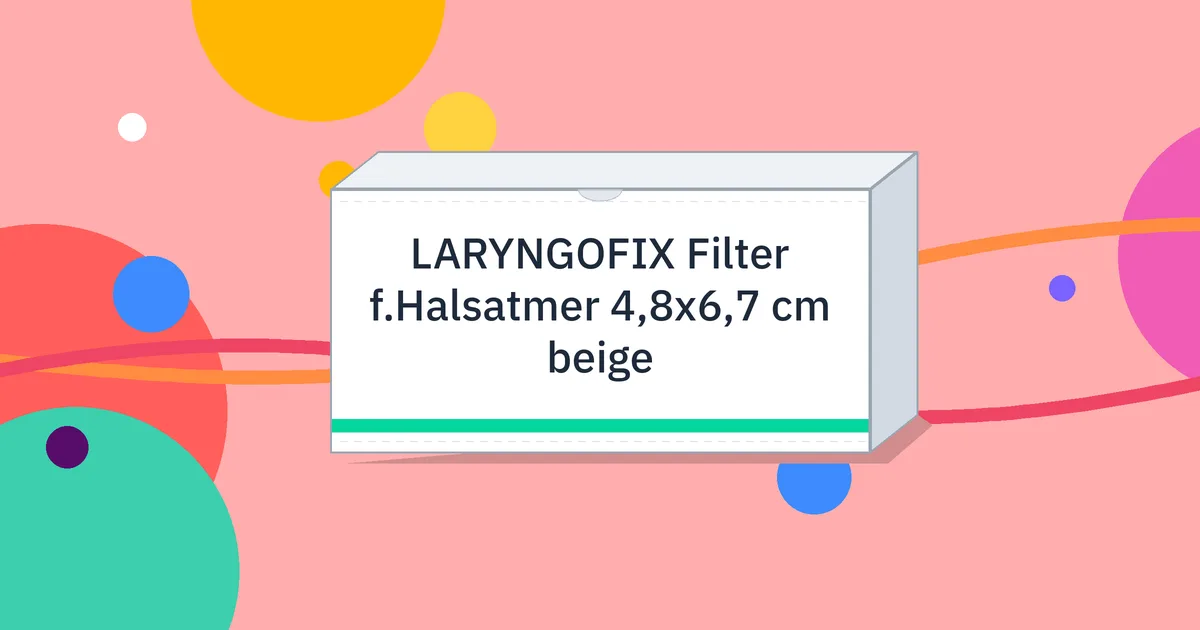 Symbolbild: Packung mit der Aufschrift LARYNGOFIX Filter f.Halsatmer 4,8x6,7 cm beige (PZN 02185073) – Verfügbarkeit und Bezug in Apotheken in Frankfurt am Main