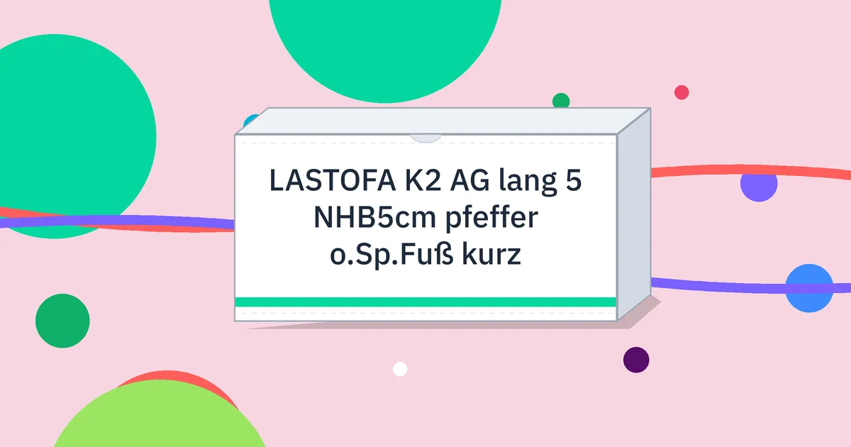 Symbolbild: Packung mit der Aufschrift LASTOFA K2 AG lang 5 NHB5cm pfeffer o.Sp.Fuß kurz (PZN 13806940) – Verfügbarkeit und Bezug in Apotheken in Frankfurt am Main