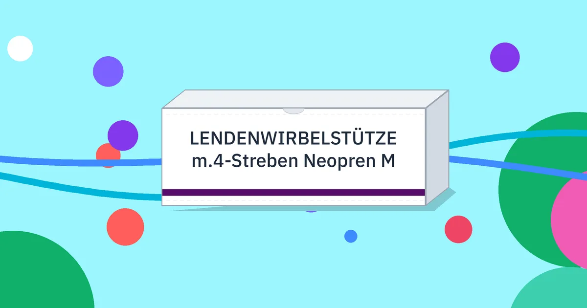Symbolbild: Packung mit der Aufschrift LENDENWIRBELSTÜTZE m.4-Streben Neopren M (PZN 19070925) – Verfügbarkeit und Bezug in Apotheken in Frankfurt am Main