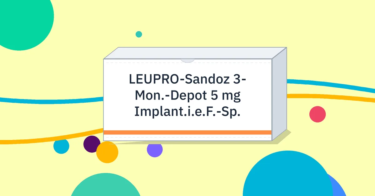 Symbolbild: Packung mit der Aufschrift LEUPRO-Sandoz 3-Mon.-Depot 5 mg Implant.i.e.F.-Sp. (PZN 19733283) – Verfügbarkeit und Bezug in Apotheken in Frankfurt am Main