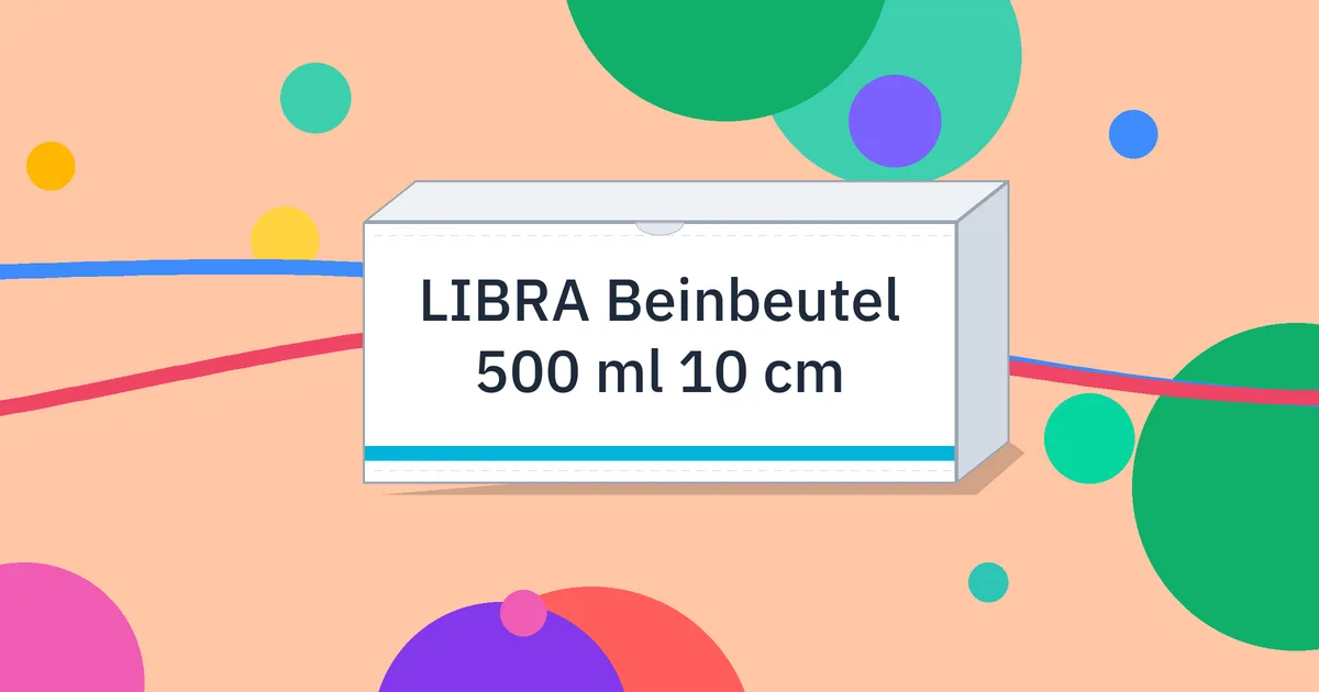 Symbolbild: Packung mit der Aufschrift LIBRA Beinbeutel 500 ml 10 cm (PZN 19855170) – Verfügbarkeit und Bezug in Apotheken in Frankfurt am Main