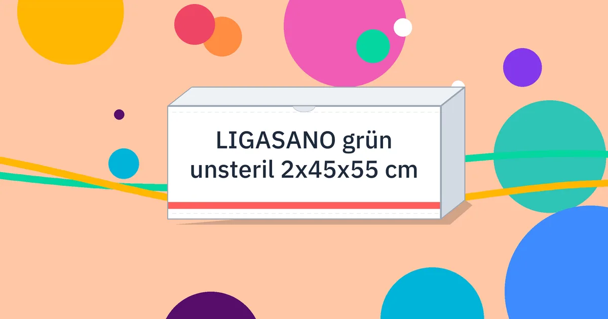 Symbolbild: Packung mit der Aufschrift LIGASANO grün unsteril 2x45x55 cm (PZN 17251752) – Verfügbarkeit und Bezug in Apotheken in Frankfurt am Main