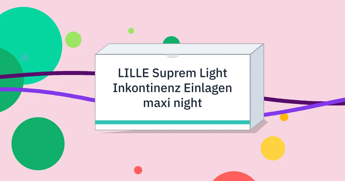 Symbolbild: Packung mit der Aufschrift LILLE Suprem Light Inkontinenz Einlagen maxi night (PZN 19202491) – Verfügbarkeit und Bezug in Apotheken in Frankfurt am Main