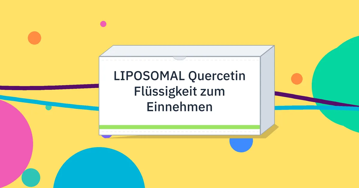 Symbolbild: Packung mit der Aufschrift LIPOSOMAL Quercetin Flüssigkeit zum Einnehmen (PZN 19407164) – Verfügbarkeit und Bezug in Apotheken in Frankfurt am Main