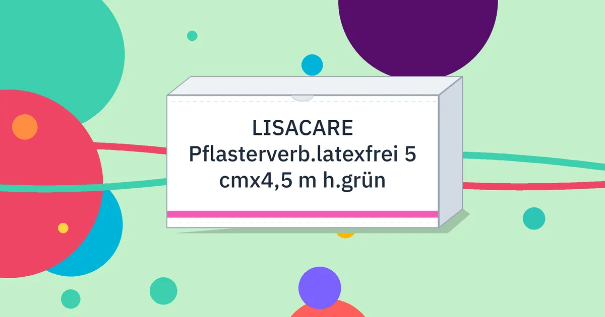 Symbolbild: Packung mit der Aufschrift LISACARE Pflasterverb.latexfrei 5 cmx4,5 m h.grün (PZN 18324855) – Verfügbarkeit und Bezug in Apotheken in Frankfurt am Main