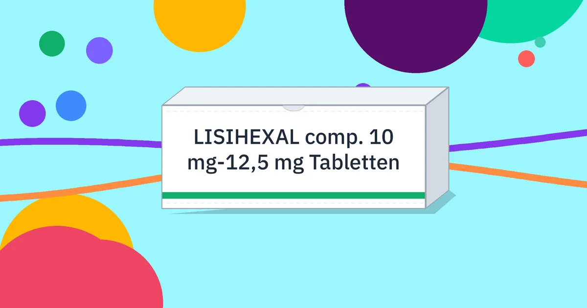 Symbolbild: Packung mit der Aufschrift LISIHEXAL comp. 10 mg-12,5 mg Tabletten (PZN 00850342) – Verfügbarkeit und Bezug in Apotheken in Frankfurt am Main
