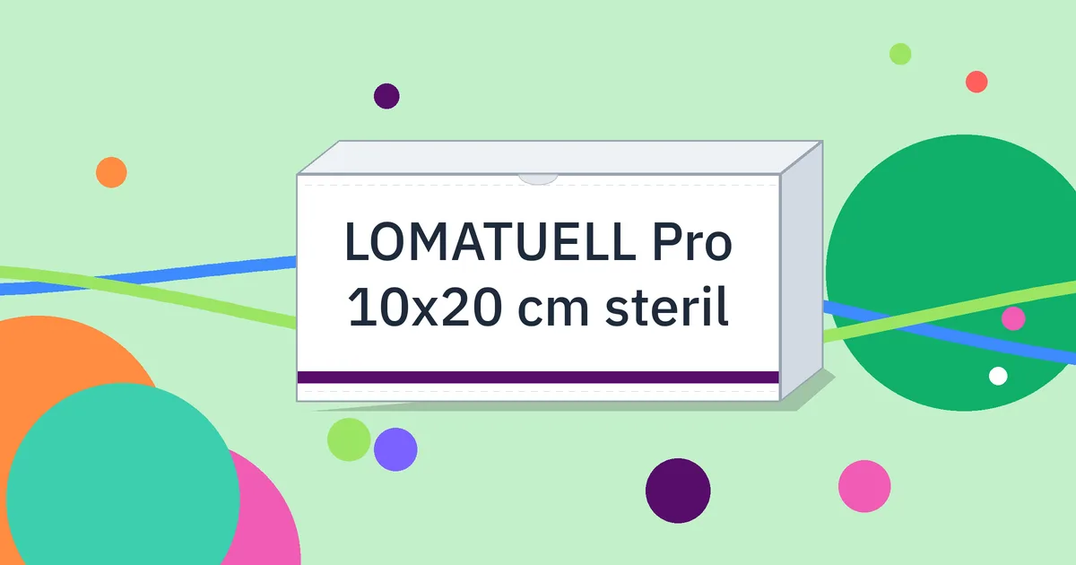 Symbolbild: Packung mit der Aufschrift LOMATUELL Pro 10x20 cm steril (PZN 19701805) – Verfügbarkeit und Bezug in Apotheken in Frankfurt am Main