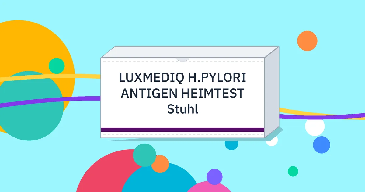 Symbolbild: Packung mit der Aufschrift LUXMEDIQ H.PYLORI ANTIGEN HEIMTEST Stuhl (PZN 20652621) – Verfügbarkeit und Bezug in Apotheken in Frankfurt am Main
