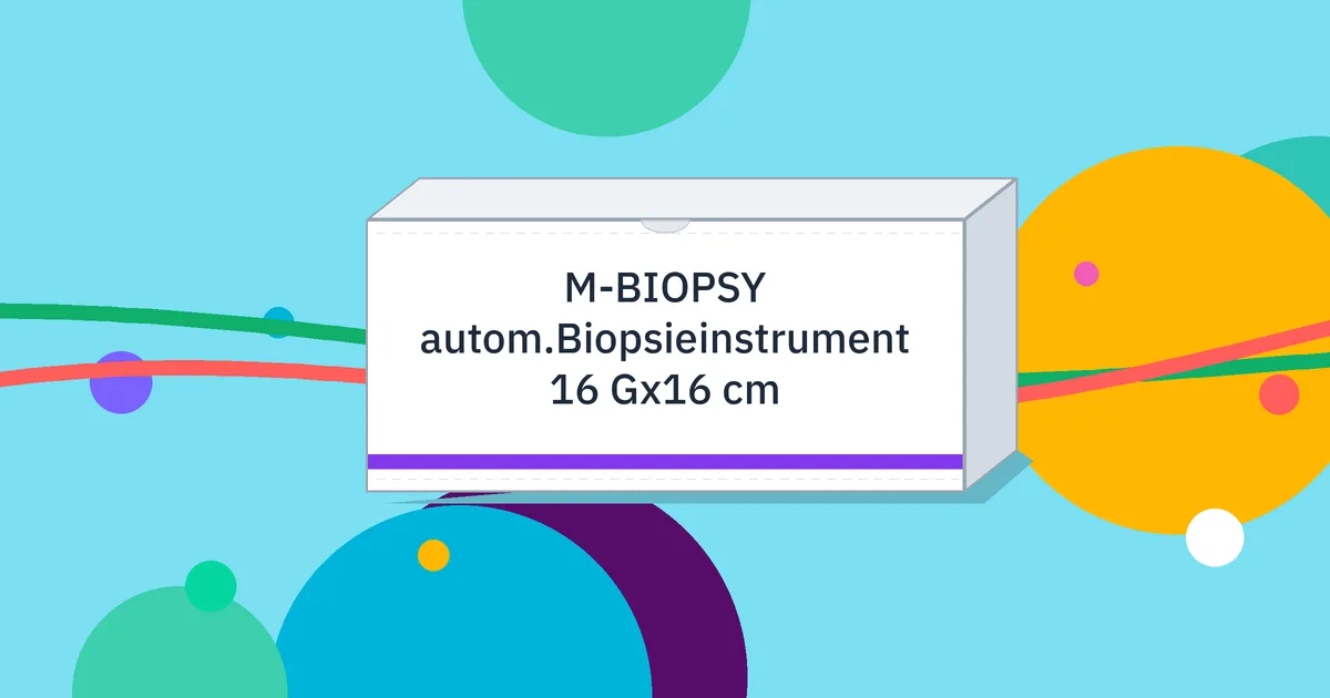Symbolbild: Packung mit der Aufschrift M-BIOPSY autom.Biopsieinstrument 16 Gx16 cm (PZN 20326809) – Verfügbarkeit und Bezug in Apotheken in Frankfurt am Main