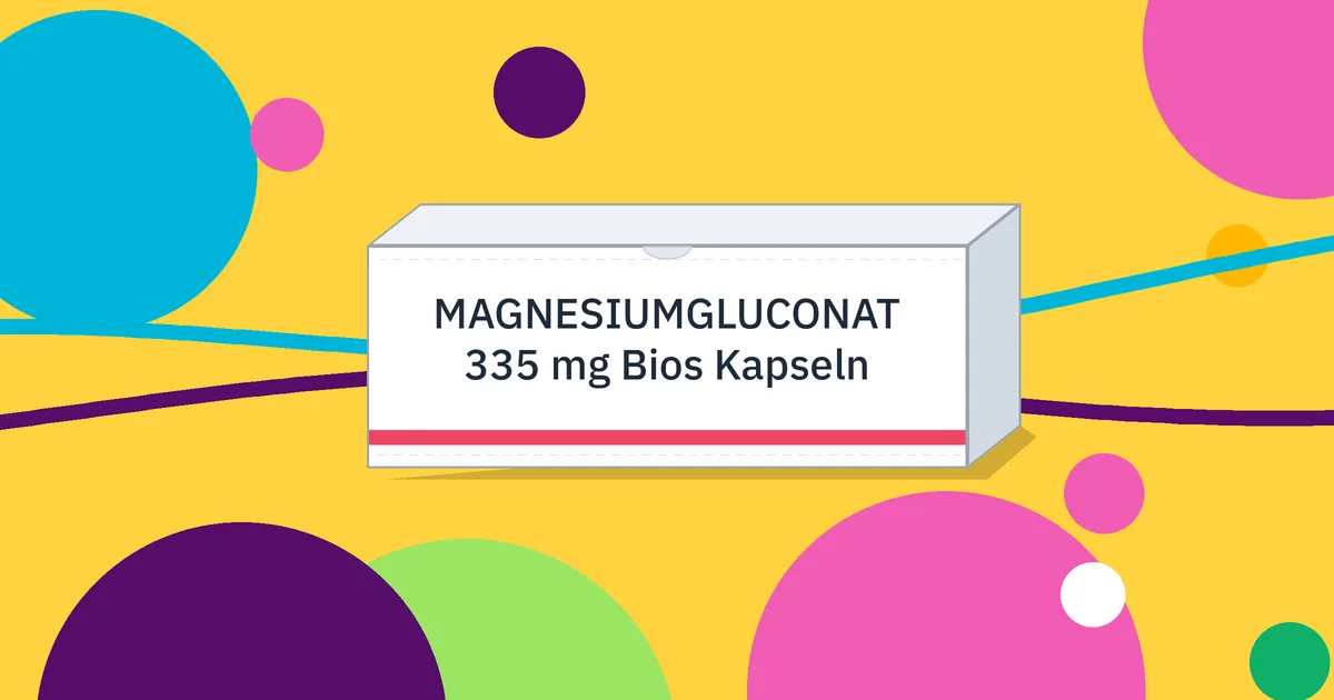 Symbolbild: Packung mit der Aufschrift MAGNESIUMGLUCONAT 335 mg Bios Kapseln (PZN 19786859) – Verfügbarkeit und Bezug in Apotheken in Frankfurt am Main