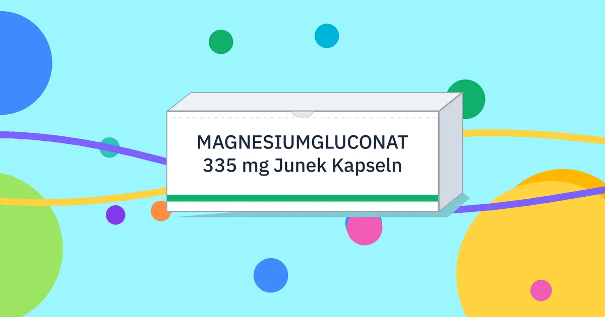 Symbolbild: Packung mit der Aufschrift MAGNESIUMGLUCONAT 335 mg Junek Kapseln (PZN 19786931) – Verfügbarkeit und Bezug in Apotheken in Frankfurt am Main