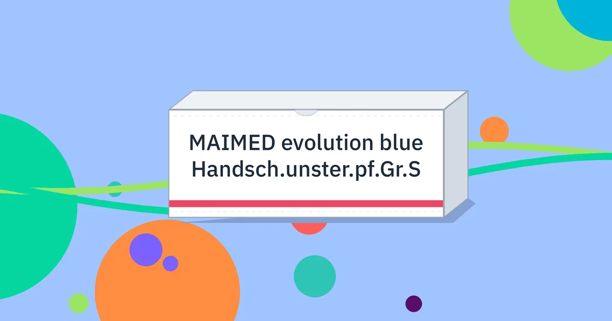 Symbolbild: Packung mit der Aufschrift MAIMED evolution blue Handsch.unster.pf.Gr.S (PZN 10146495) – Verfügbarkeit und Bezug in Apotheken in Frankfurt am Main