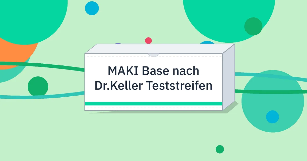 Symbolbild: Packung mit der Aufschrift MAKI Base nach Dr.Keller Teststreifen (PZN 04745240) – Verfügbarkeit und Bezug in Apotheken in Frankfurt am Main