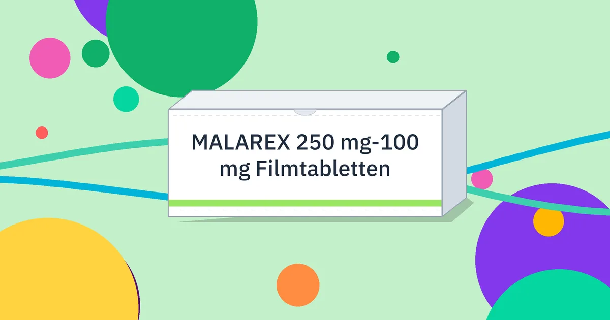 Symbolbild: Packung mit der Aufschrift MALAREX 250 mg-100 mg Filmtabletten (PZN 20016138) – Verfügbarkeit und Bezug in Apotheken in Frankfurt am Main