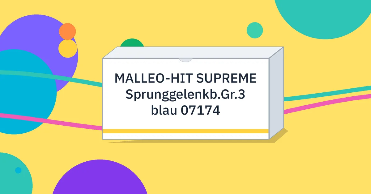 Symbolbild: Packung mit der Aufschrift MALLEO-HIT SUPREME Sprunggelenkb.Gr.3 blau 07174 (PZN 16931284) – Verfügbarkeit und Bezug in Apotheken in Frankfurt am Main
