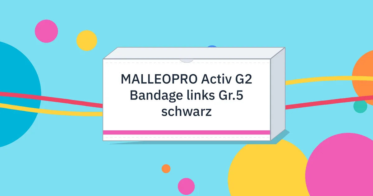 Symbolbild: Packung mit der Aufschrift MALLEOPRO Activ G2 Bandage links Gr.5 schwarz (PZN 09731018) – Verfügbarkeit und Bezug in Apotheken in Frankfurt am Main