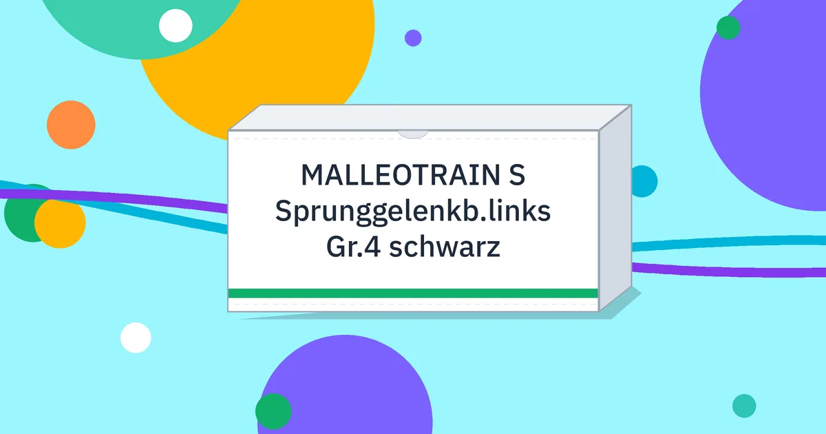 Symbolbild: Packung mit der Aufschrift MALLEOTRAIN S Sprunggelenkb.links Gr.4 schwarz (PZN 10220613) – Verfügbarkeit und Bezug in Apotheken in Frankfurt am Main