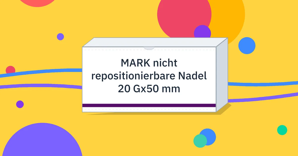 Symbolbild: Packung mit der Aufschrift MARK nicht repositionierbare Nadel 20 Gx50 mm (PZN 19736577) – Verfügbarkeit und Bezug in Apotheken in Frankfurt am Main