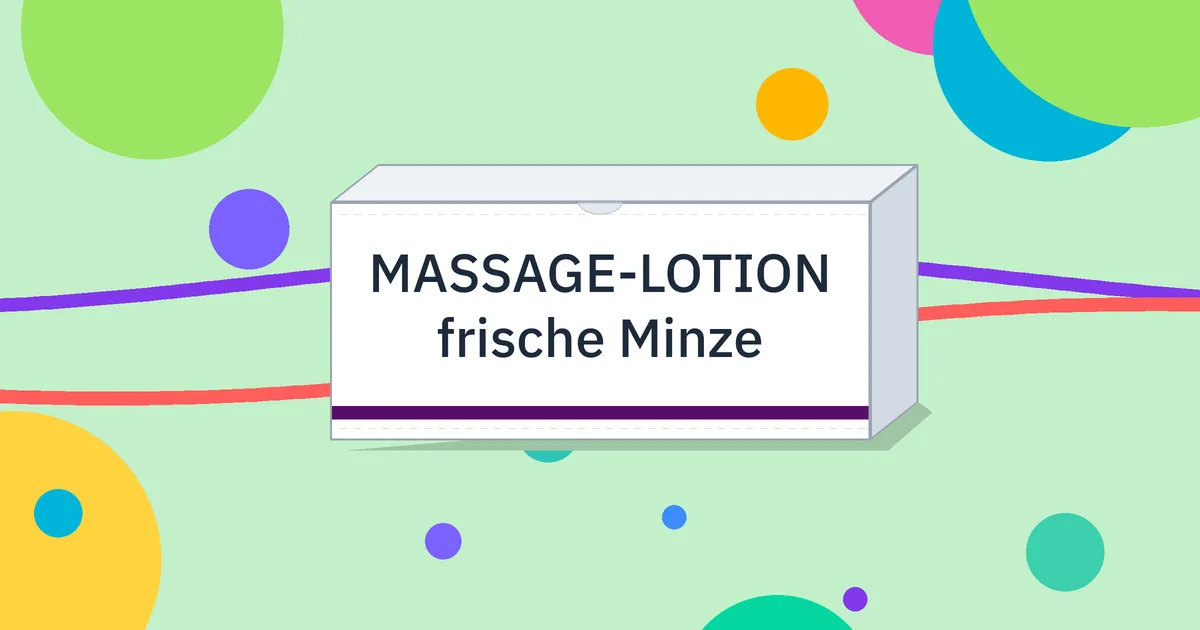 Symbolbild: Packung mit der Aufschrift MASSAGE-LOTION frische Minze (PZN 15585319) – Verfügbarkeit und Bezug in Apotheken in Frankfurt am Main