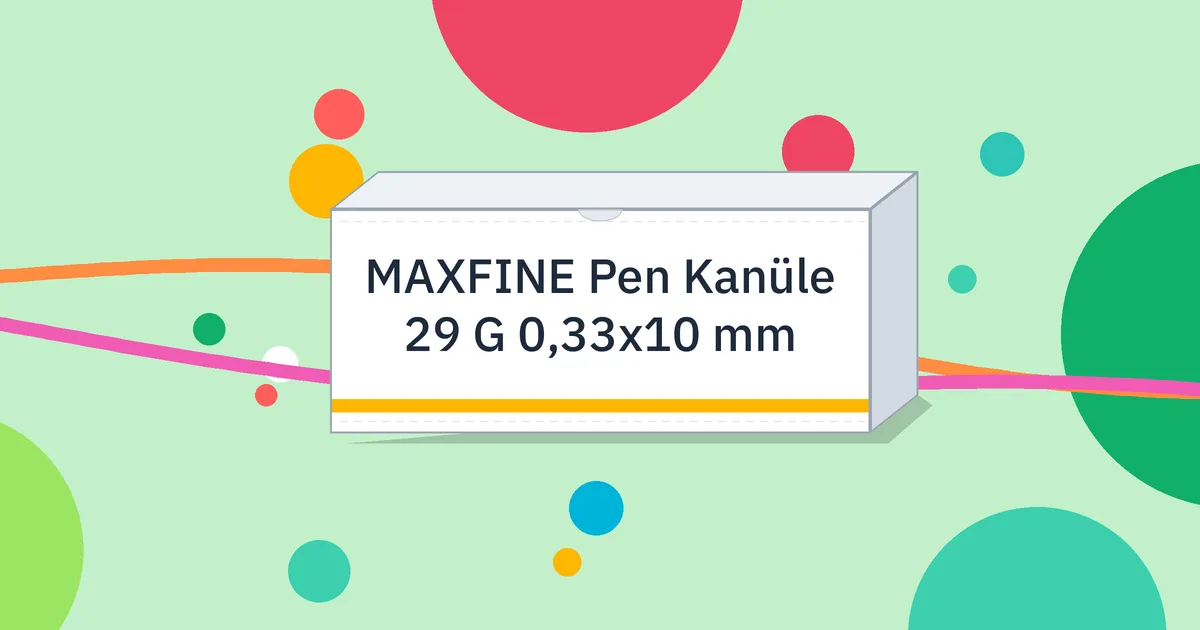 Symbolbild: Packung mit der Aufschrift MAXFINE Pen Kanüle 29 G 0,33x10 mm (PZN 08844298) – Verfügbarkeit und Bezug in Apotheken in Frankfurt am Main