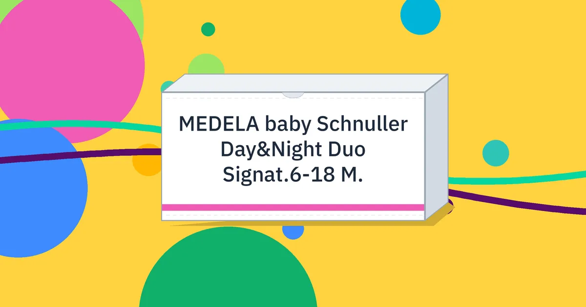 Symbolbild: Packung mit der Aufschrift MEDELA baby Schnuller Day&Night Duo Signat.6-18 M. (PZN 17256821) – Verfügbarkeit und Bezug in Apotheken in Frankfurt am Main