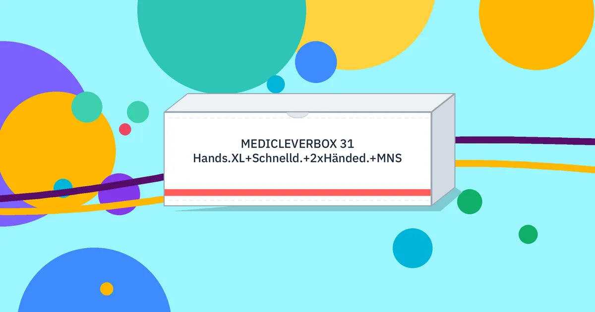Symbolbild: Packung mit der Aufschrift MEDICLEVERBOX 31 Hands.XL+Schnelld.+2xHänded.+MNS (PZN 19112658) – Verfügbarkeit und Bezug in Apotheken in Frankfurt am Main