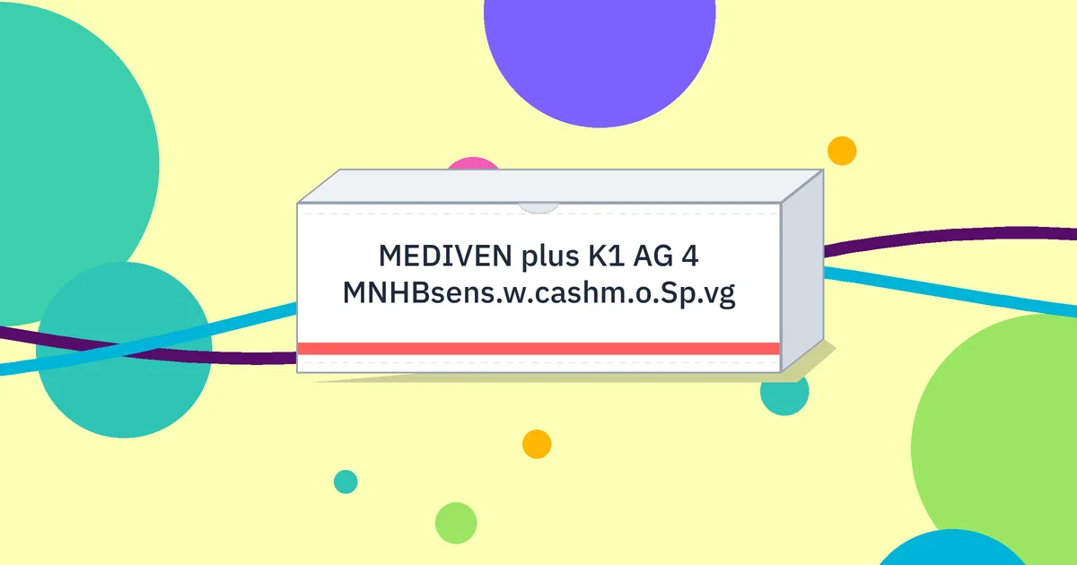 Symbolbild: Packung mit der Aufschrift MEDIVEN plus K1 AG 4 MNHBsens.w.cashm.o.Sp.vg (PZN 15918301) – Verfügbarkeit und Bezug in Apotheken in Frankfurt am Main