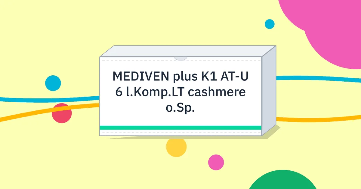 Symbolbild: Packung mit der Aufschrift MEDIVEN plus K1 AT-U 6 l.Komp.LT cashmere o.Sp. (PZN 15032974) – Verfügbarkeit und Bezug in Apotheken in Frankfurt am Main
