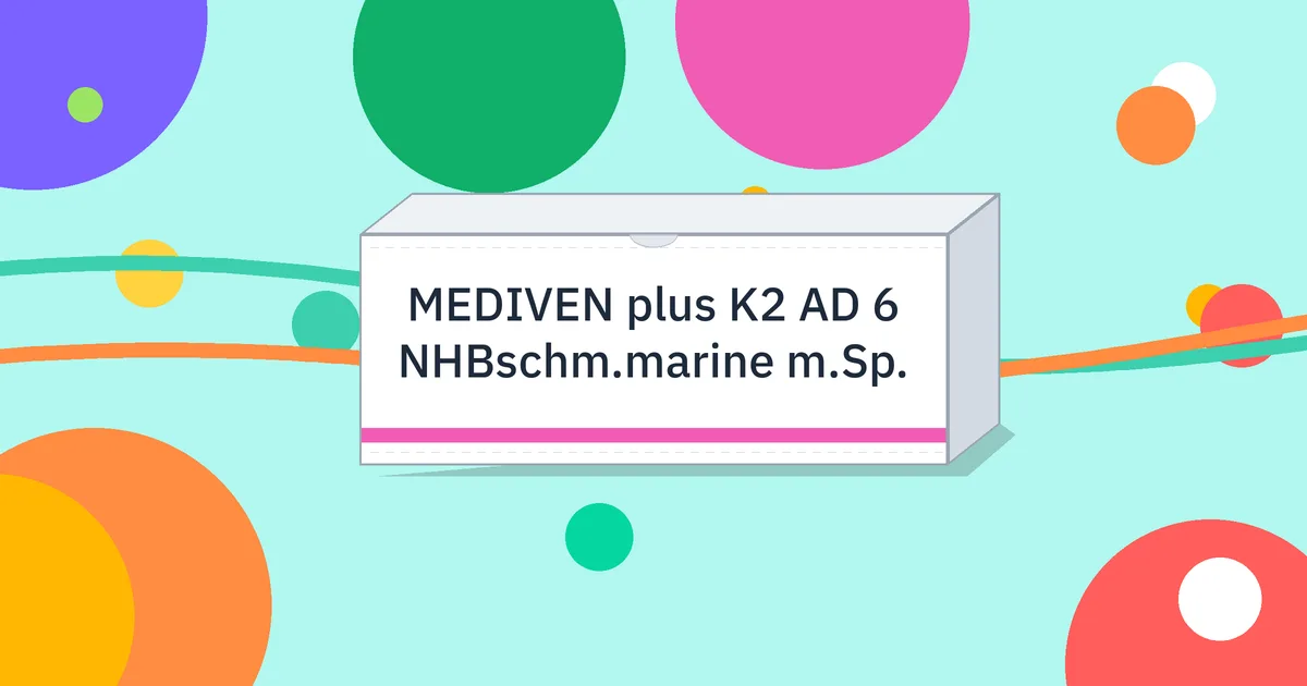 Symbolbild: Packung mit der Aufschrift MEDIVEN plus K2 AD 6 NHBschm.marine m.Sp. (PZN 15939042) – Verfügbarkeit und Bezug in Apotheken in Frankfurt am Main