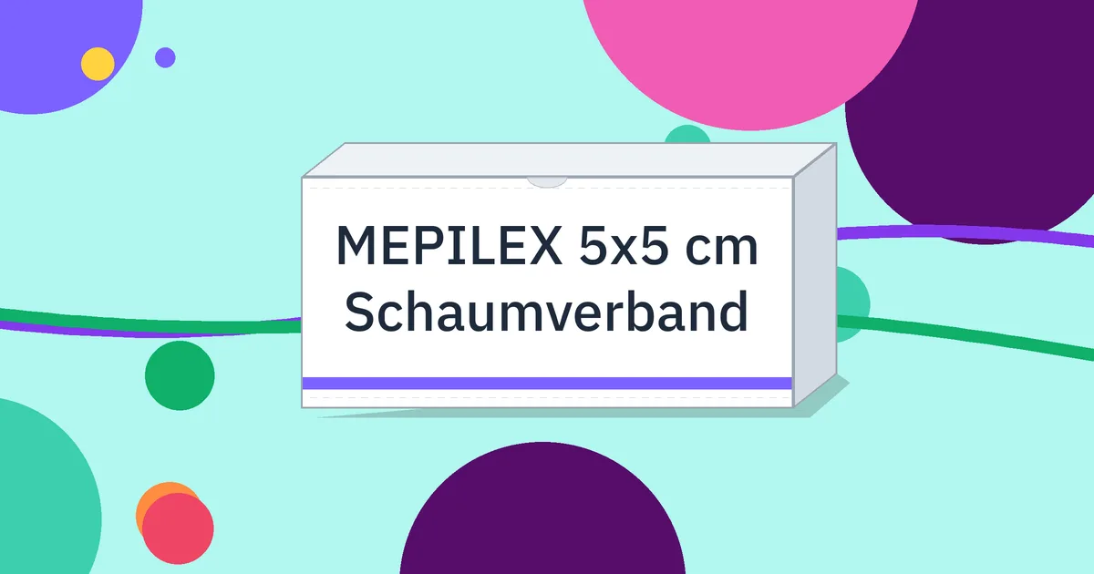 Symbolbild: Packung mit der Aufschrift MEPILEX 5x5 cm Schaumverband (PZN 10187324) – Verfügbarkeit und Bezug in Apotheken in Frankfurt am Main